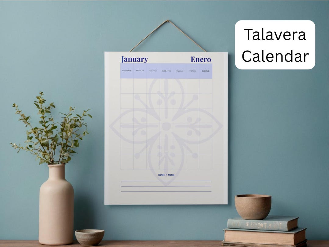 Undated Wall Calendar | English Spanish Printable | Talavera Style ...