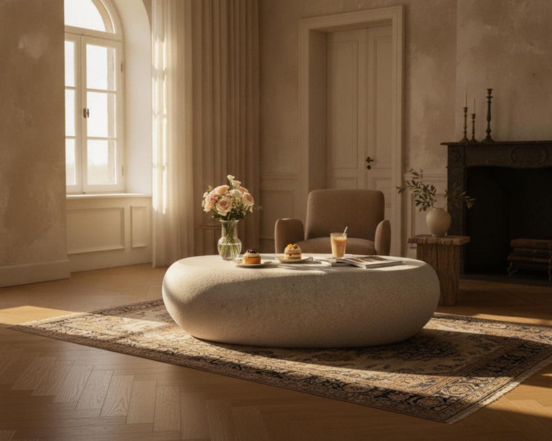 Oval Faux Travertine Coffee Table, Modern Minimalist Accent Table - Etsy