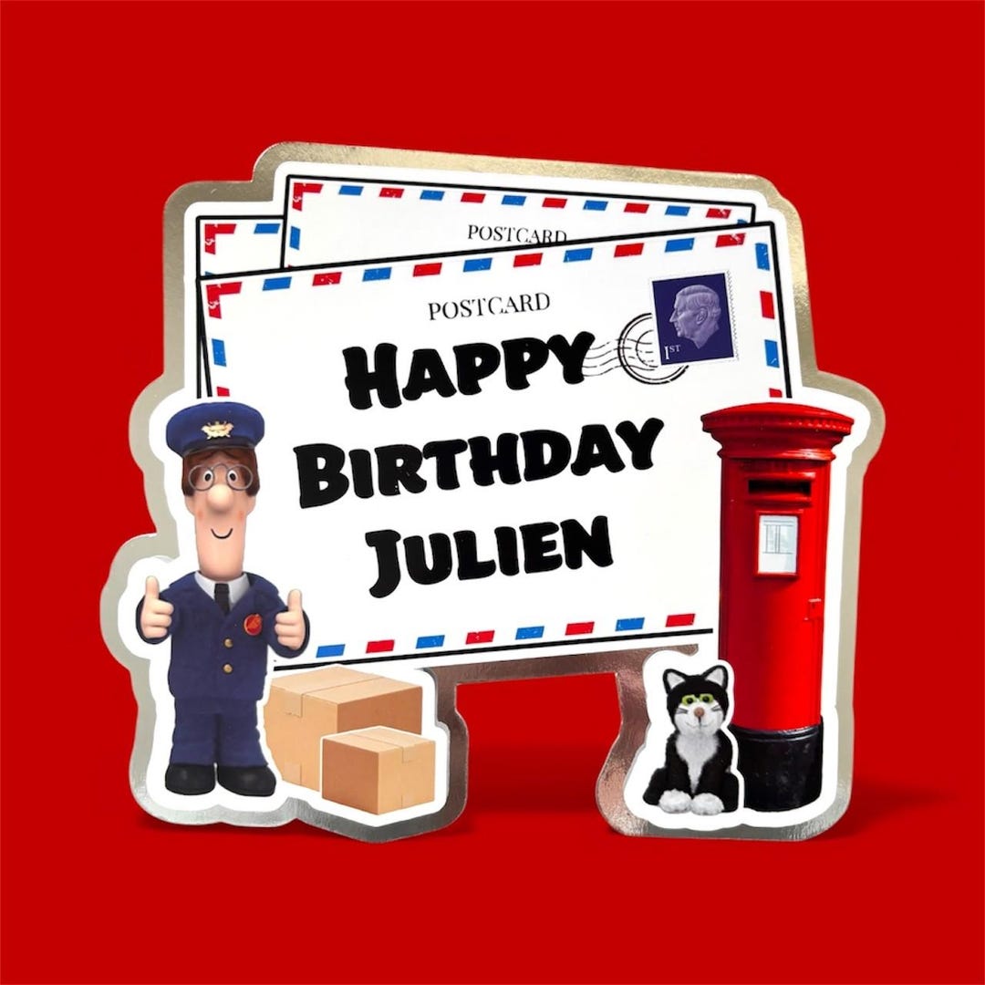Personalised Postman Pat Themed 6" Card Cake Topper - Etsy UK