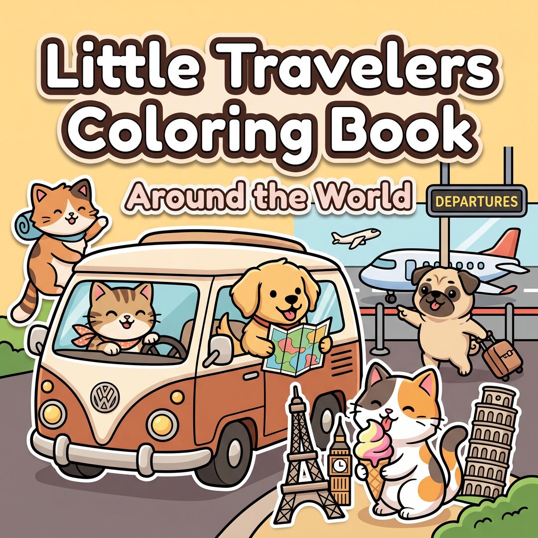 Kawaii Little Travelers Coloring Pages PDF | Cozy Animal World Trip ...