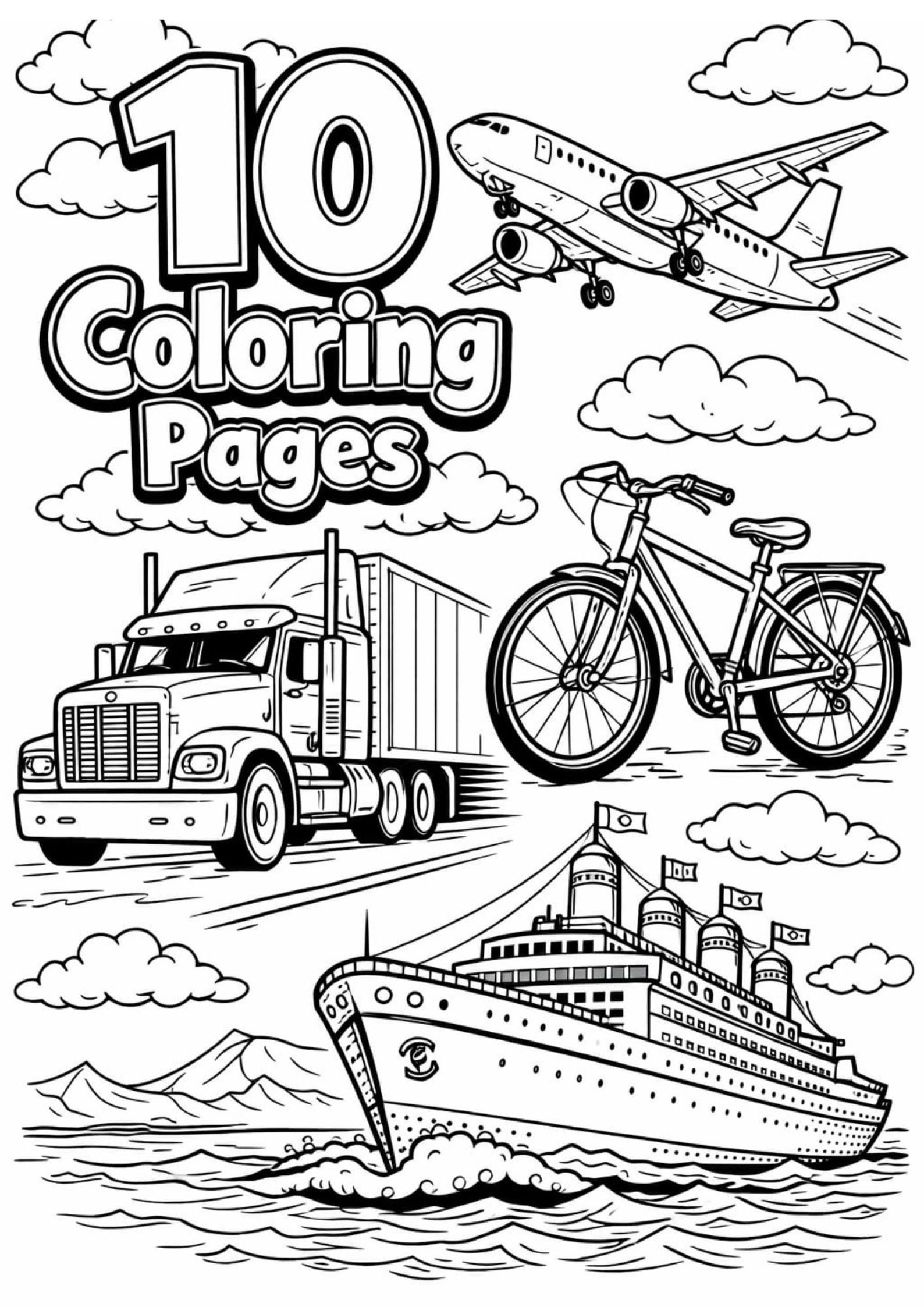 Transportation Coloring Pages Printable PDF | Cars, Trucks, Planes ...