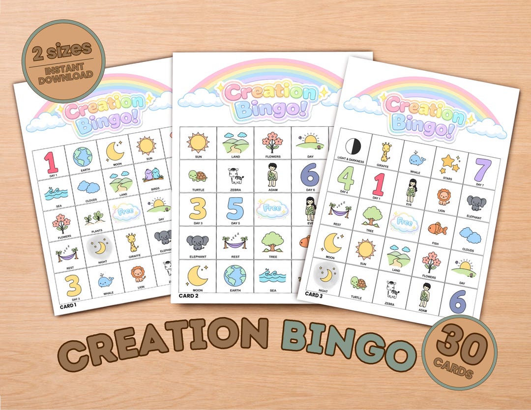 Christian Bible Bingo Game for Kids, 7 Days of Creation, Printable ...