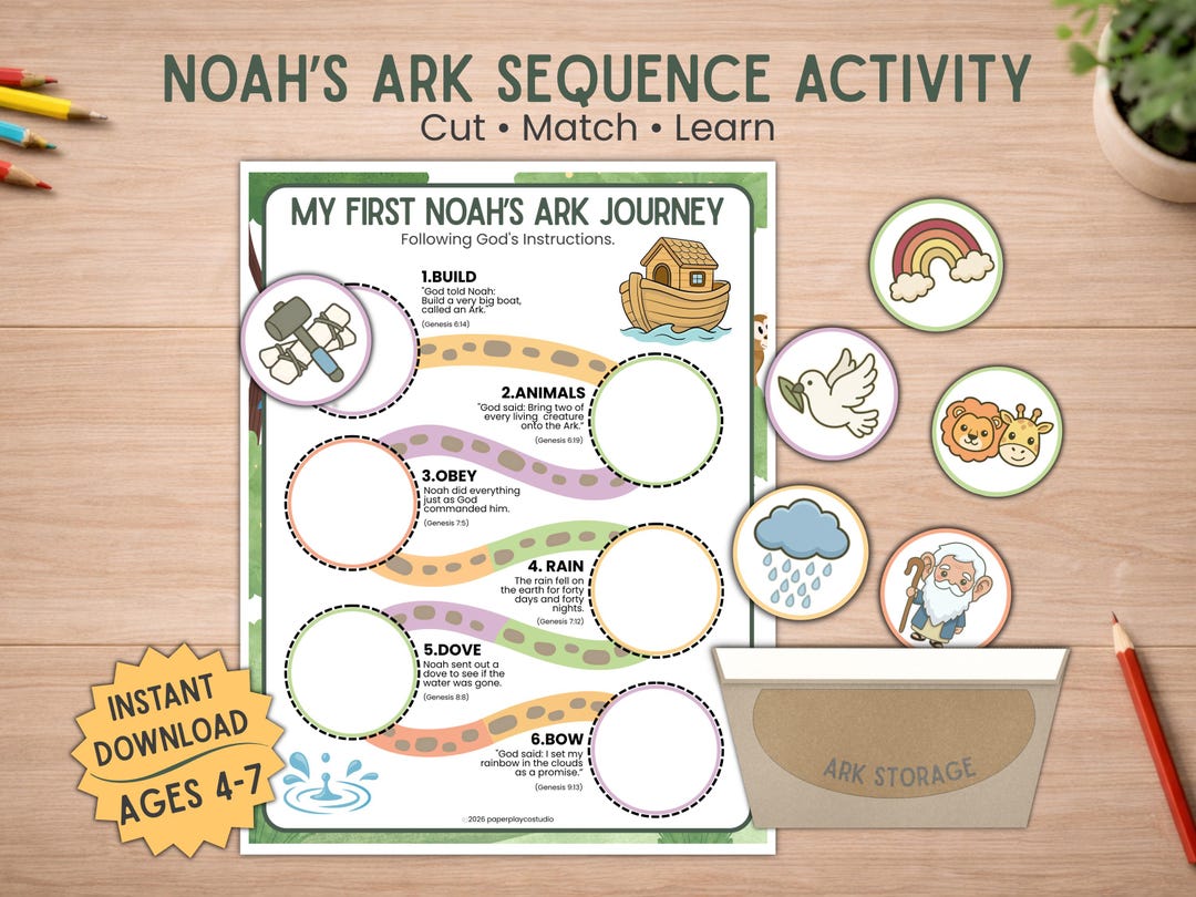 Noah’s Ark Sequencing Activity for Kids, Interactive Bible Story ...
