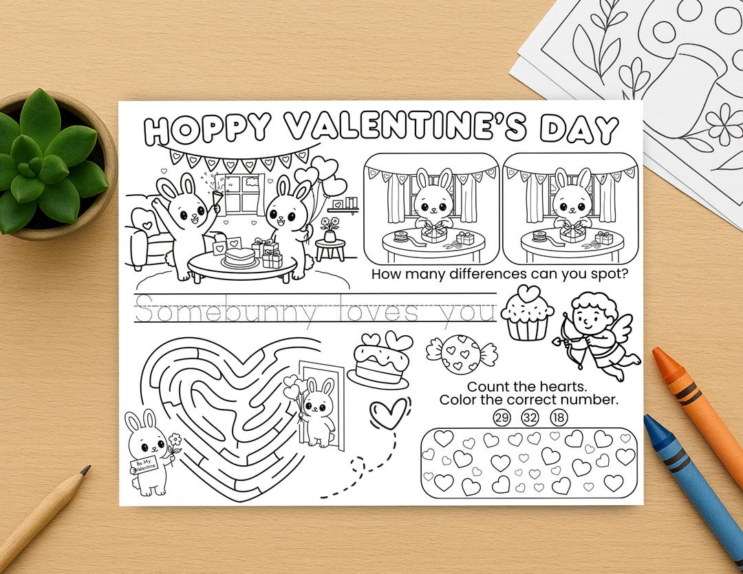 Hoppy Valentine’s Day Activity Placemat - Etsy