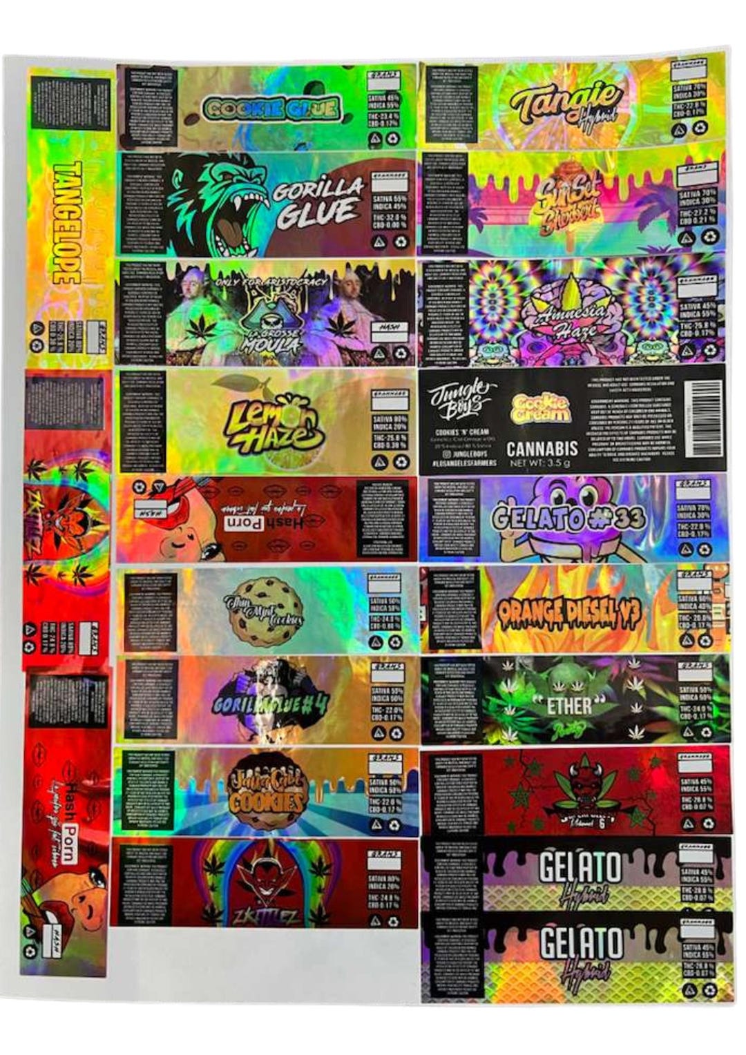 Strain Label Stickers for 2oz Eighth Jars - 1.125" X 6" Jar Wrap Label ...
