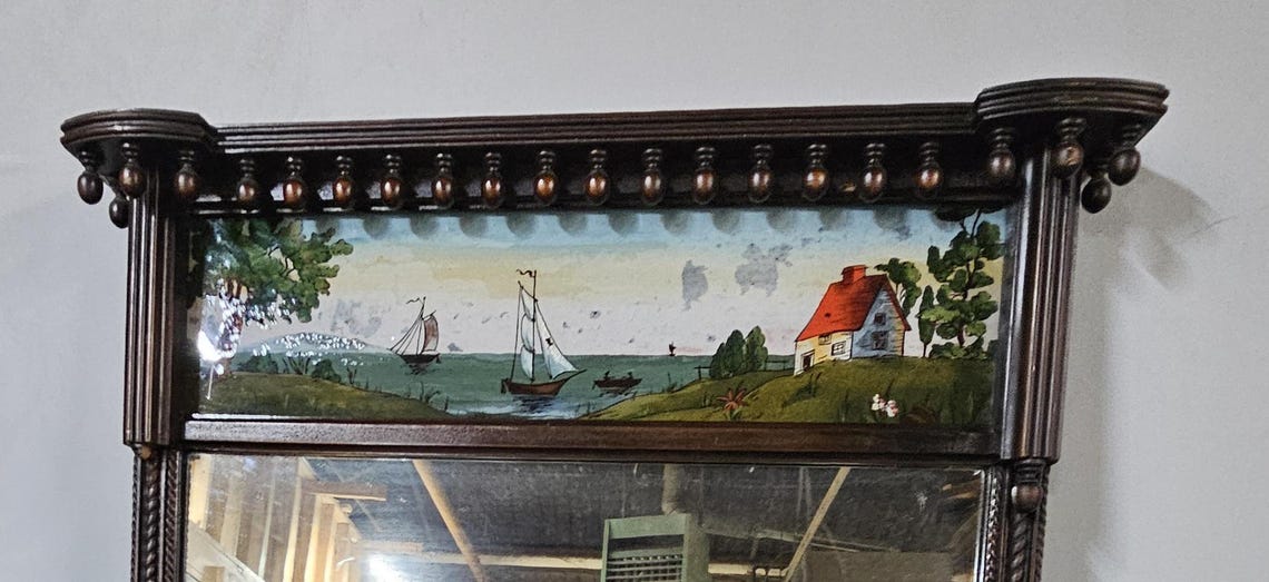 Federal Period Wall Mirror With Reverse Painted Top - Etsy