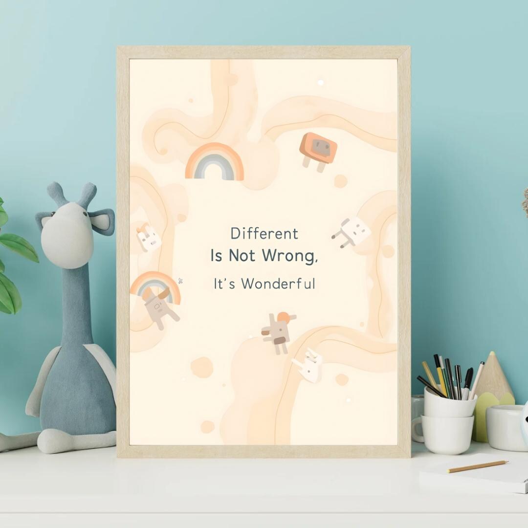 Neurodiversity Kids Wall Art Printable, Different is Not Wrong Quote ...