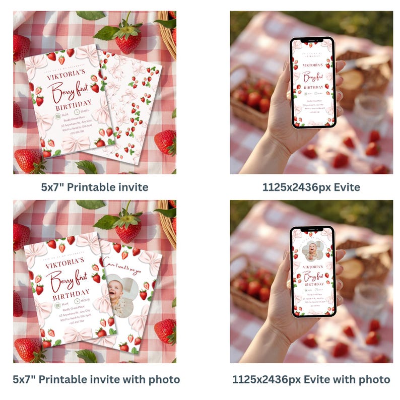 Berry First Birthday Bundle Template, Strawberry 1st Birthday Girl ...
