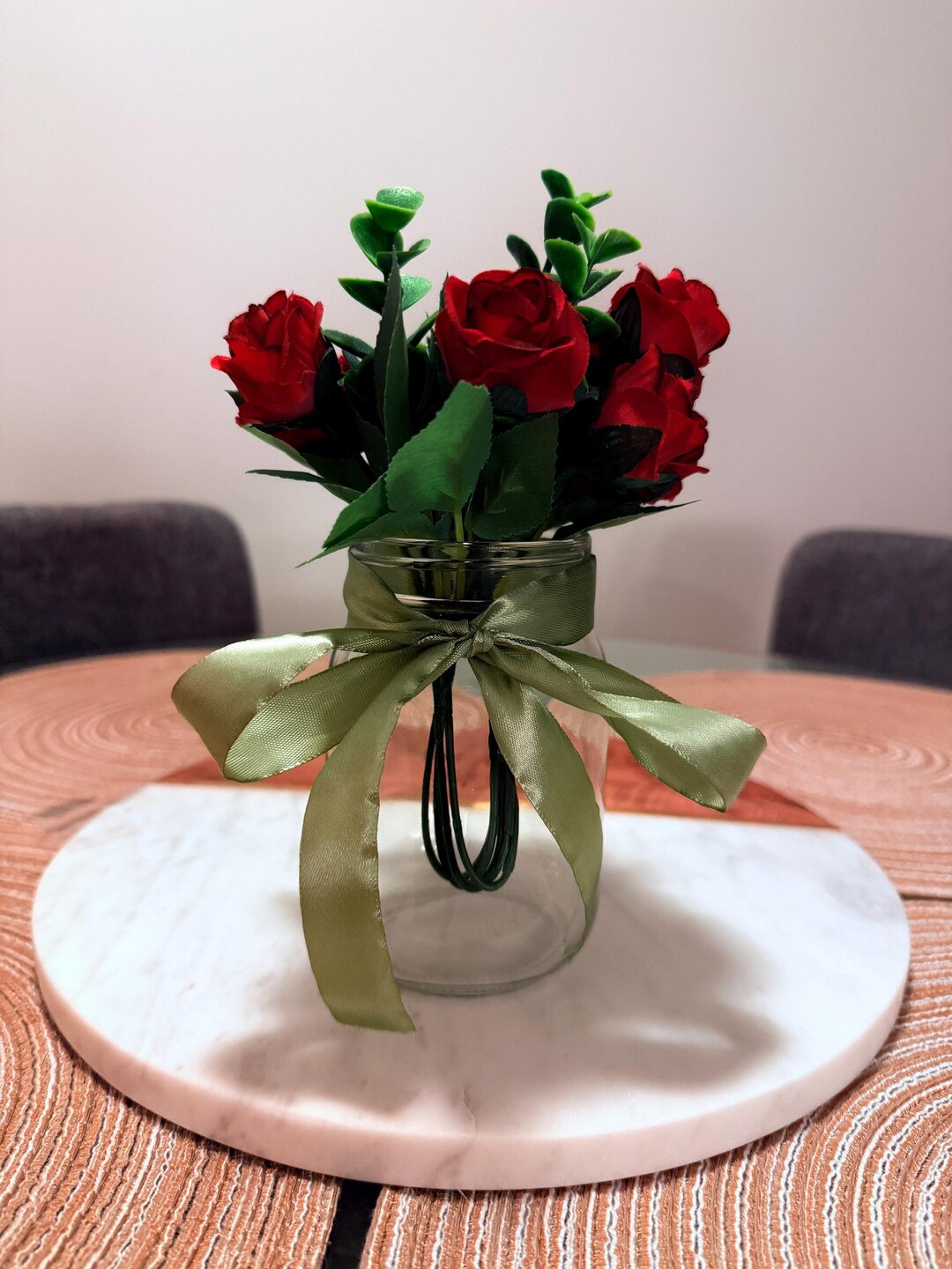 Red Roses Mason Jar Centerpiece | Sage Green Ribbon | Wedding, Bridal ...