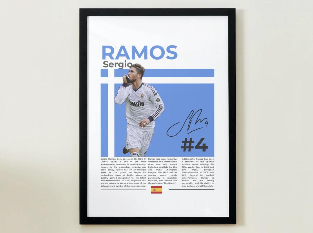 Sergio Ramos Poster, Real Madrid Football Legend Wall Art, Iconic ...