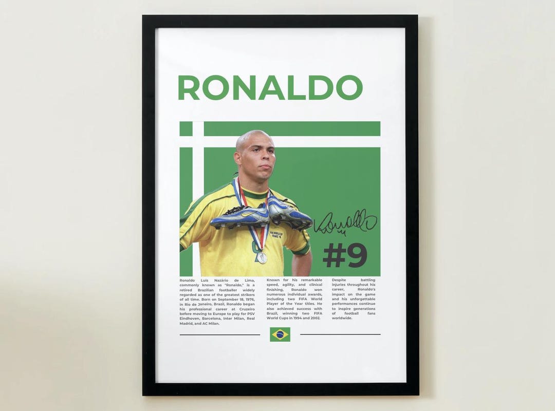 Ronaldo Nazário Poster, Brazilian Football Legend Wall Art, Iconic ...