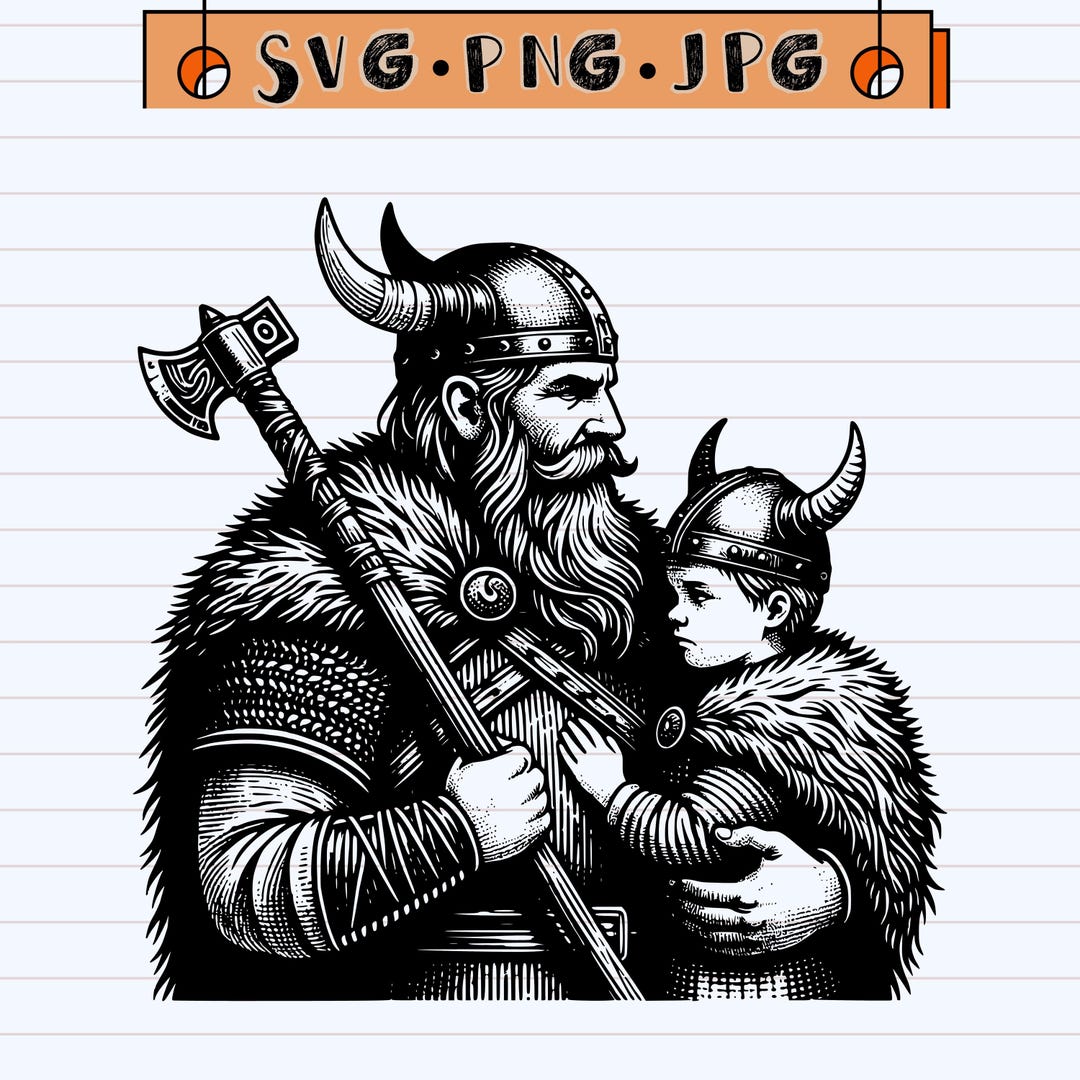 Viking Father and Son Illustration, Nordic Warrior Design (SVG PNG ...