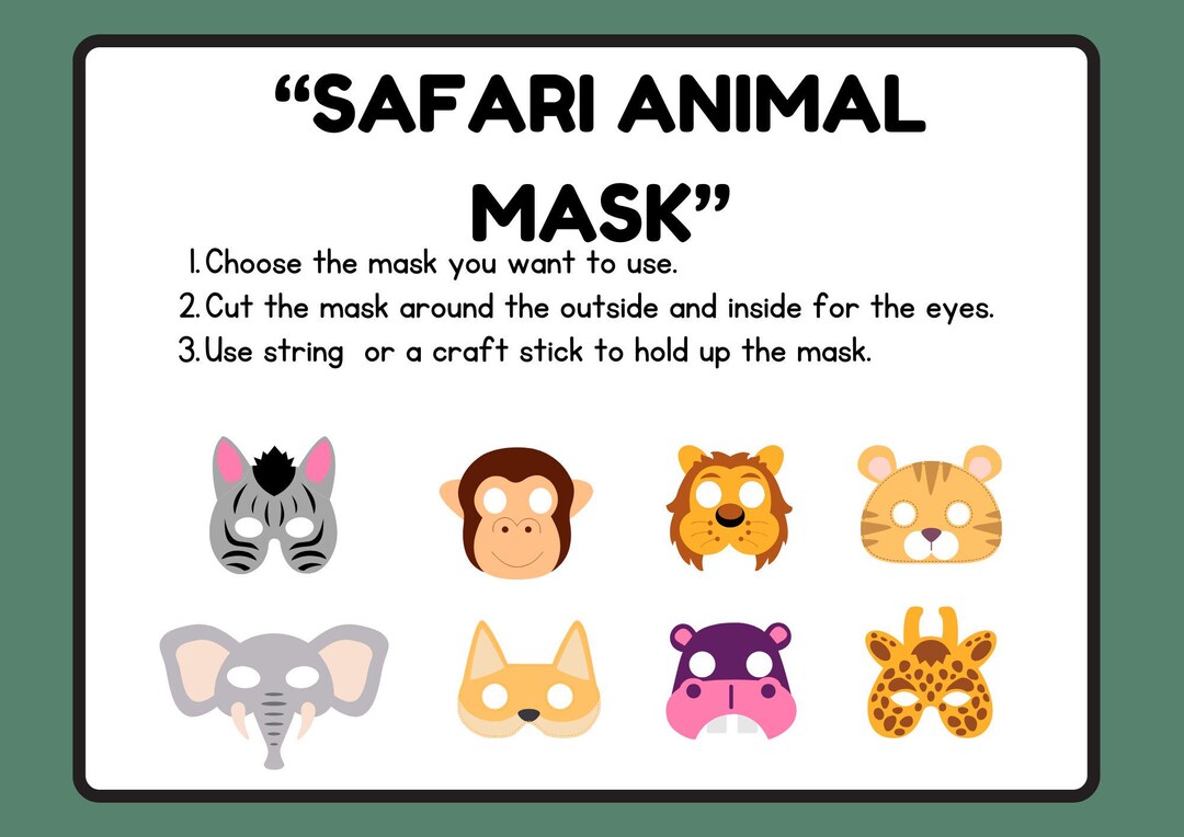 Printable Safari Animal Masks for Kids Jungle Party Activity Zoo ...