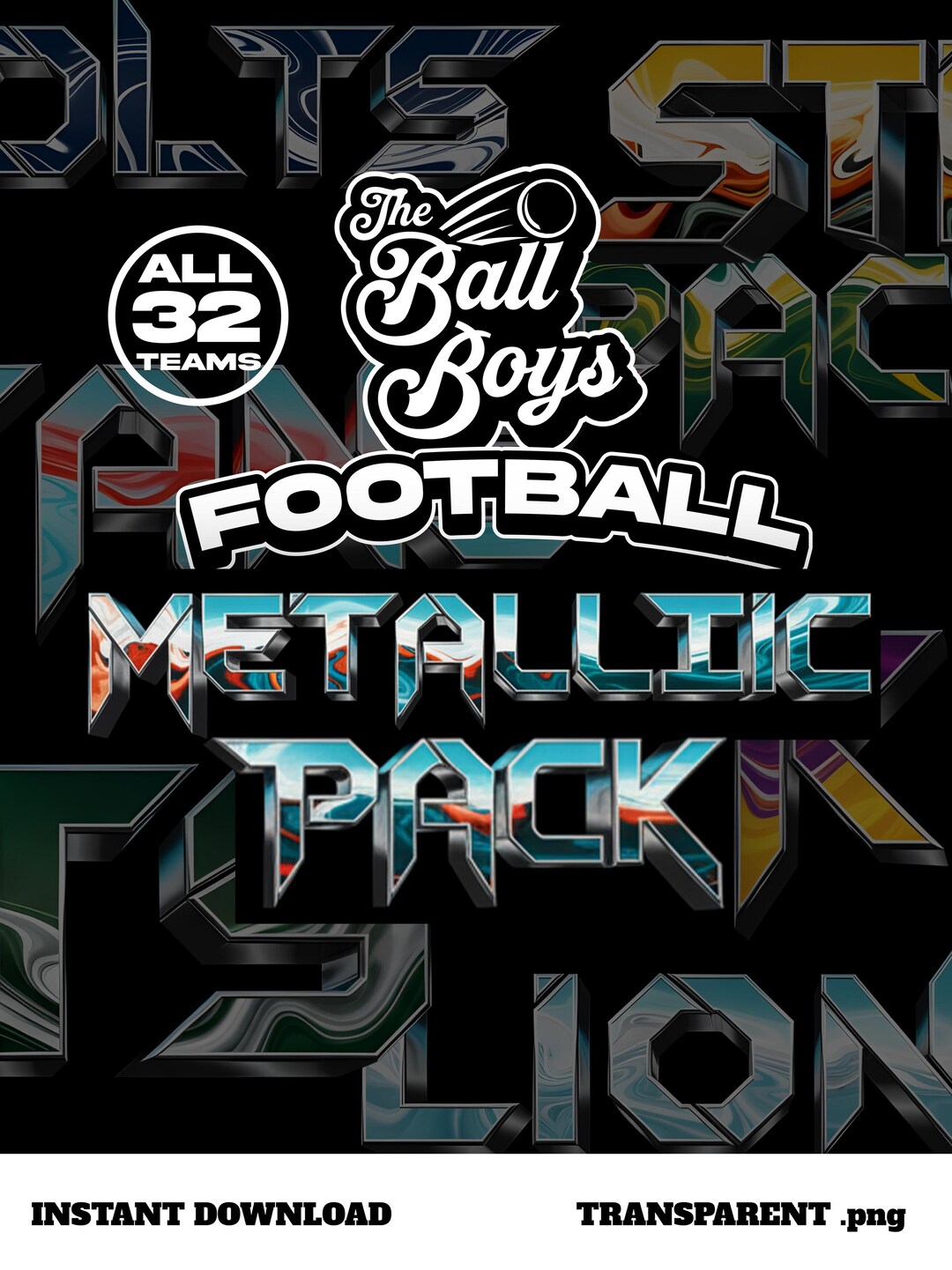 Metallic Football Team Clip Art Pack | All 32 Teams | Chrome Sports ...