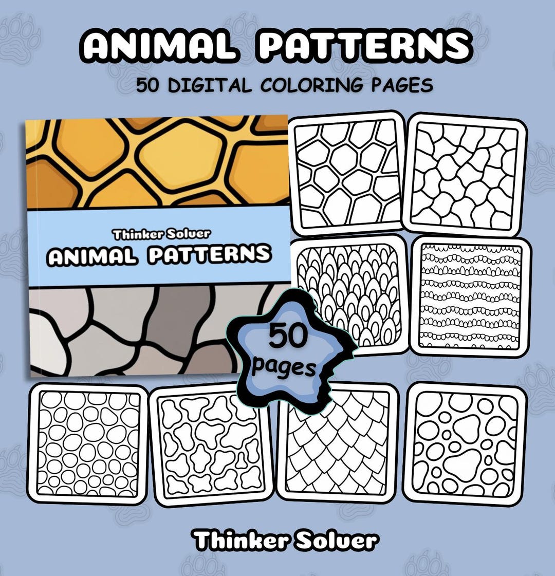 Animal Patterns Coloring Book - 50 Printable Pages, Bold & Easy Designs ...