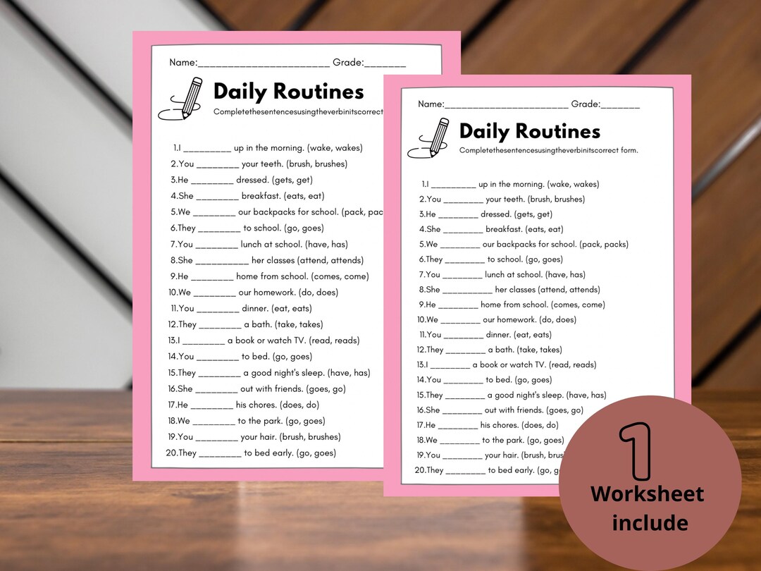 Daily Routines Grammar Worksheet | Present Simple Verbs Practice | ESL ...