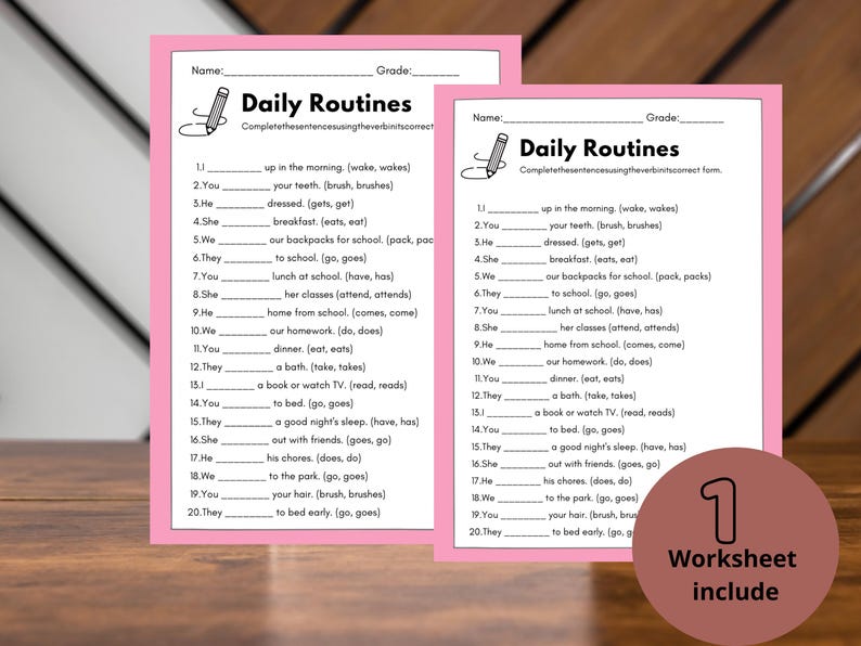 Daily Routines Grammar Worksheet | Present Simple Verbs Practice | ESL ...