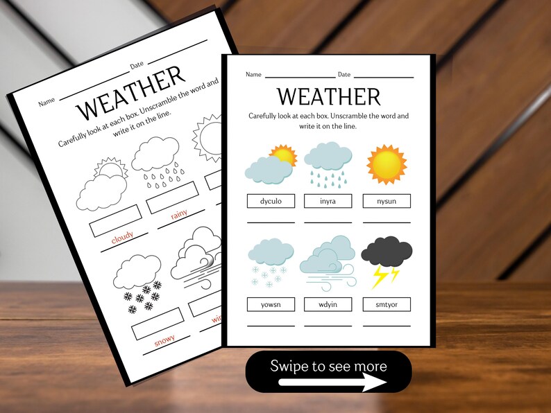 Weather Word Scramble Worksheet for Kids | Preschool Weather Activity ...
