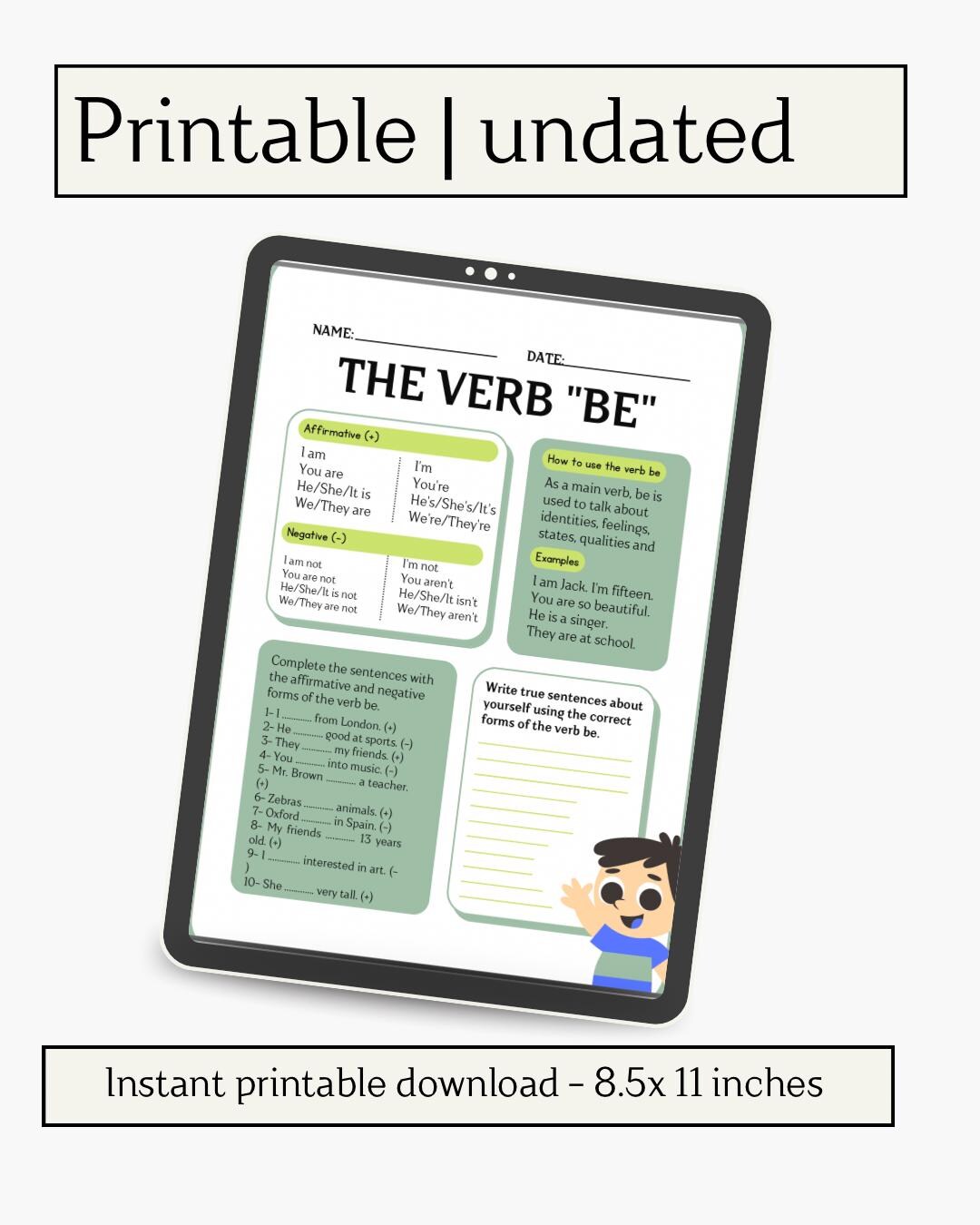 Verb to Be Worksheet Printable | English Grammar for Kids | ESL Grammar ...