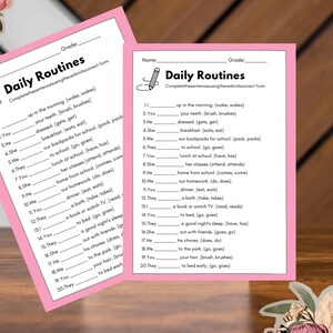 Daily Routines Grammar Worksheet | Present Simple Verbs Practice | ESL ...