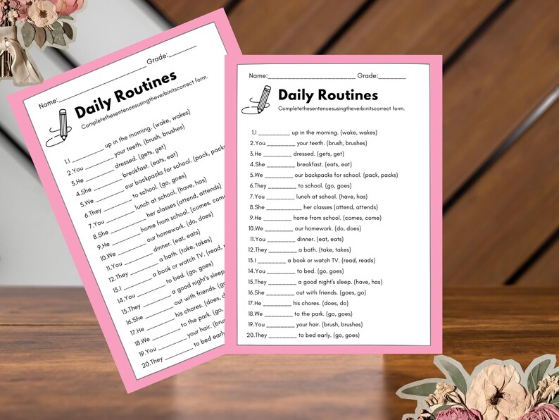Daily Routines Grammar Worksheet | Present Simple Verbs Practice | ESL ...