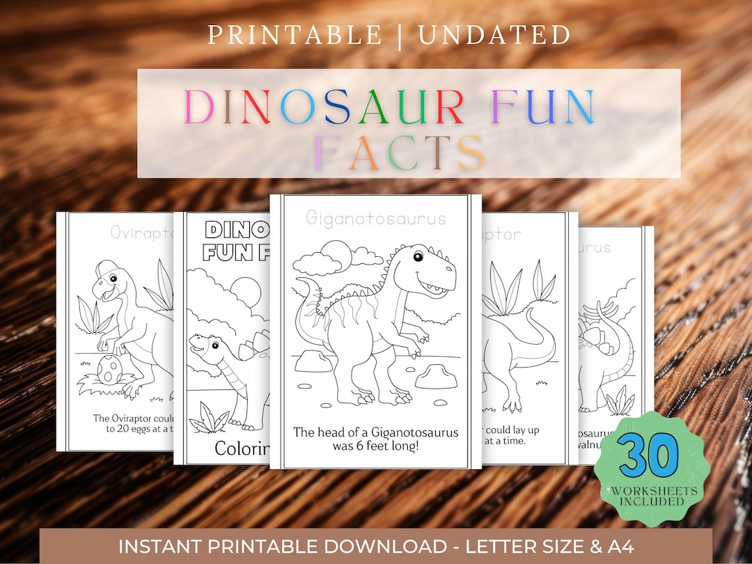Dinosaur Coloring Pages With Facts, 30 Dino Worksheets (digital ...