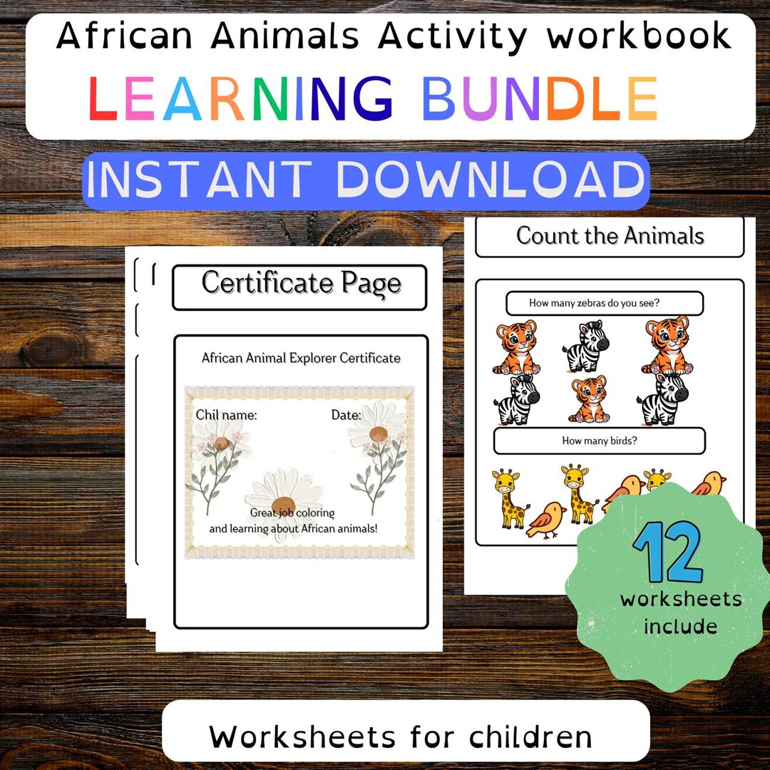 African Animals Activity Workbook for Kids | Safari Animals Worksheets ...