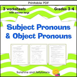 Subject and Object Pronouns - 3 Worksheets - Grades 3-4 - With ...
