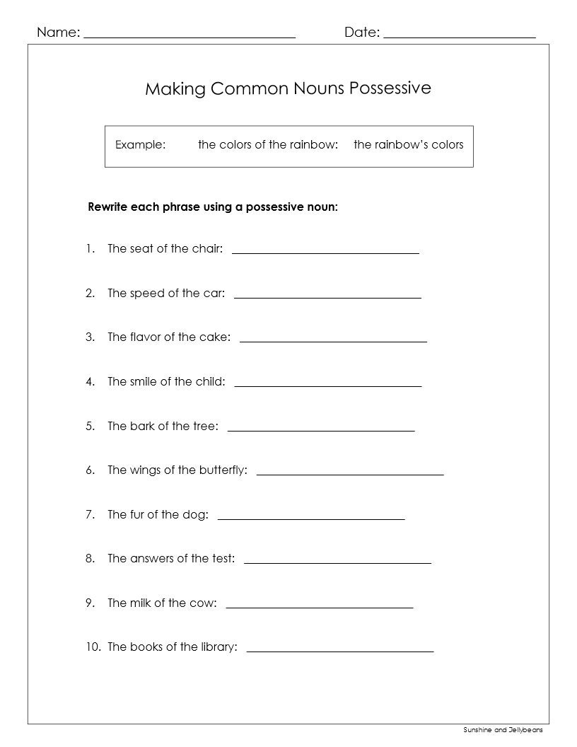 Possessive Nouns - Proper and Common Nouns - 4 Worksheets - Grades 1-2 ...