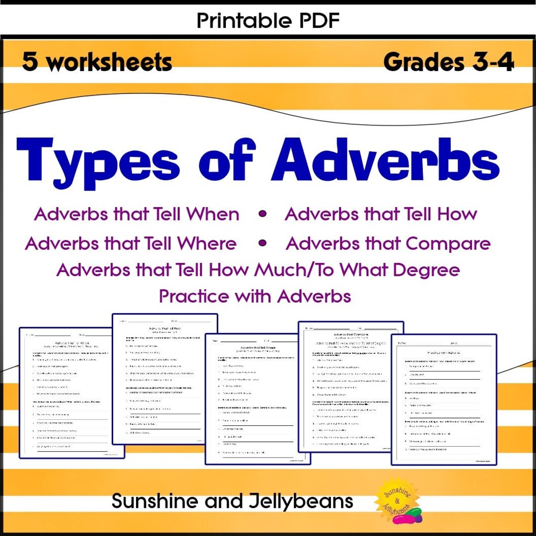 Types of Adverbs Where / When / How 5 Practice Worksheets - Etsy