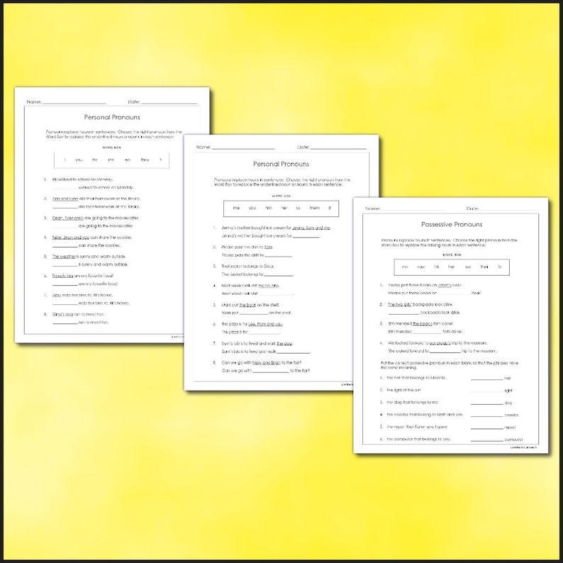 Practice With Pronouns - Personal & Possessive 3 Worksheets - Grades 1 ...