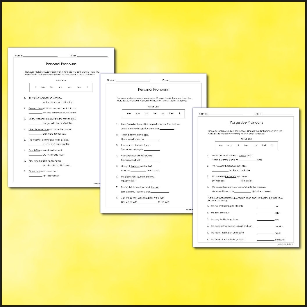 Practice With Pronouns - Personal & Possessive 3 Worksheets - Grades 1 ...