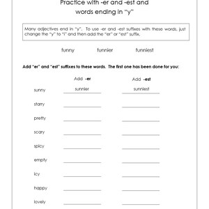 Comparative / Superlative -er and -est Suffixes - Words Ending in "y ...