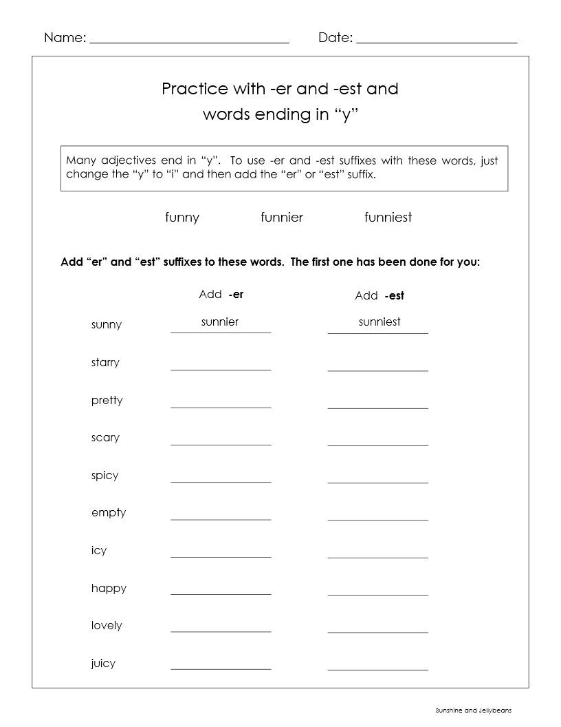 Comparative / Superlative -er and -est Suffixes - Words Ending in "y ...