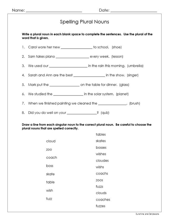 Hojas De Trabajo De Sustantivos En Plural En Formato Pdf 0.1 Los