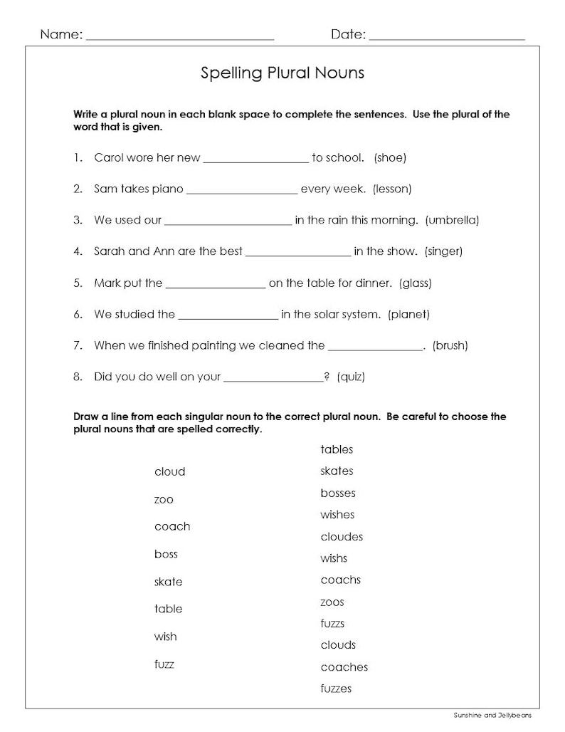 Singular and Plural Nouns - 4 Practice Worksheets - Grades 1-2 - CCSS ...