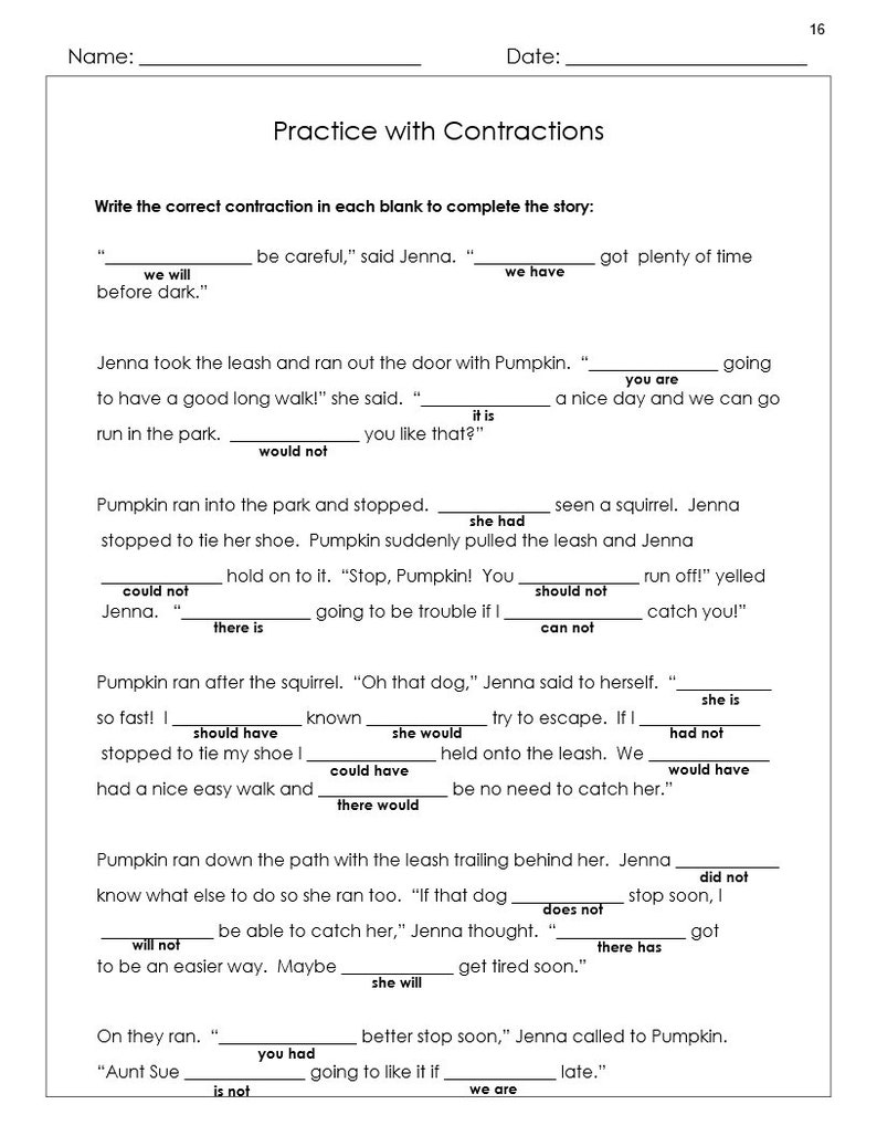 66 Contractions! - 31 Worksheet Pages - Scaffolded - Grades 3-4-5 ...