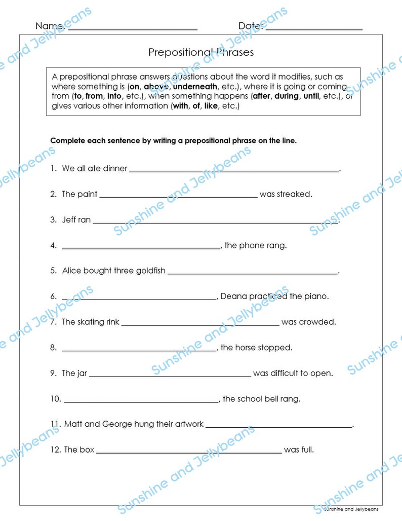 Prepositions and Prepositional Phrases Grades 4-6 - Parts of Speech ...