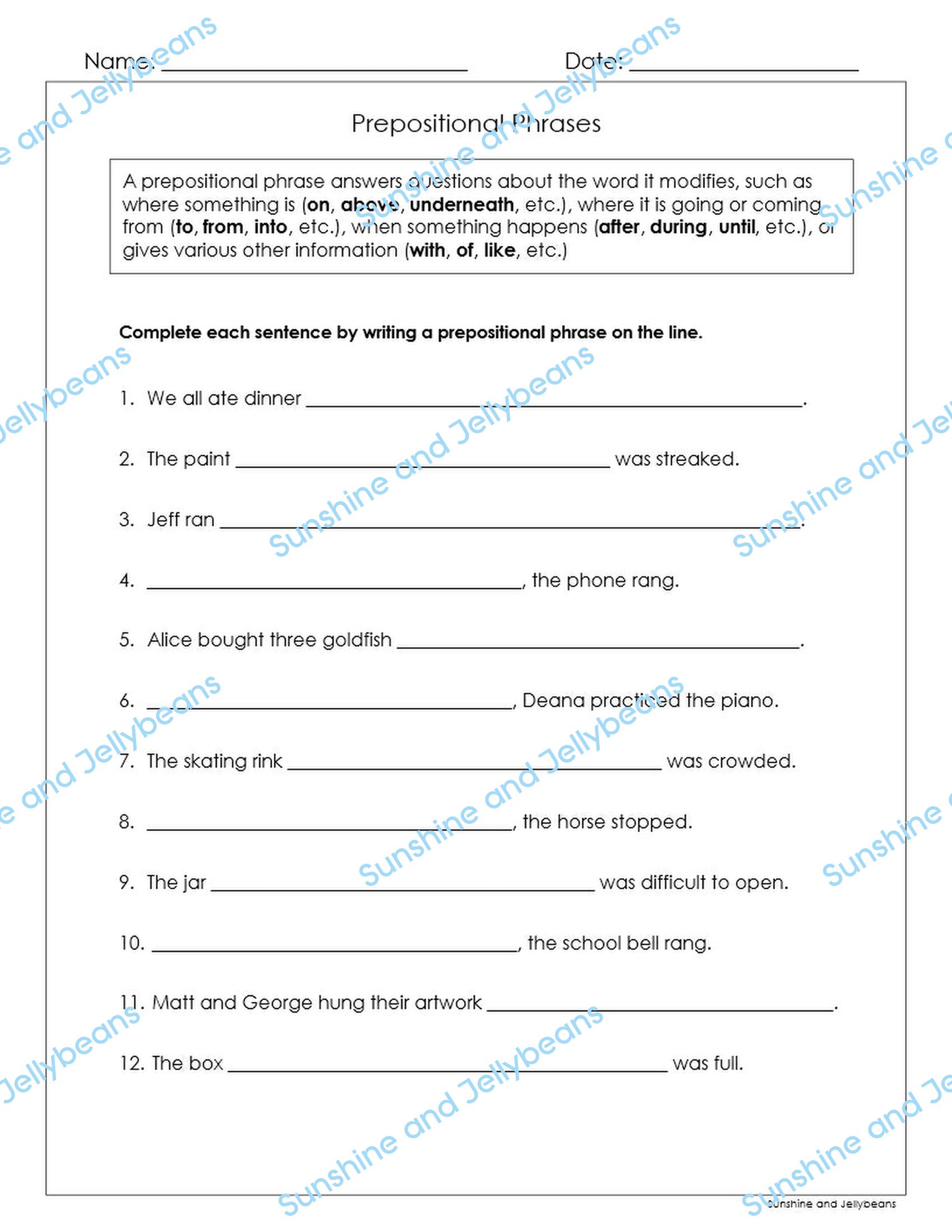 Prepositions and Prepositional Phrases Grades 4-6 - Parts of Speech ...