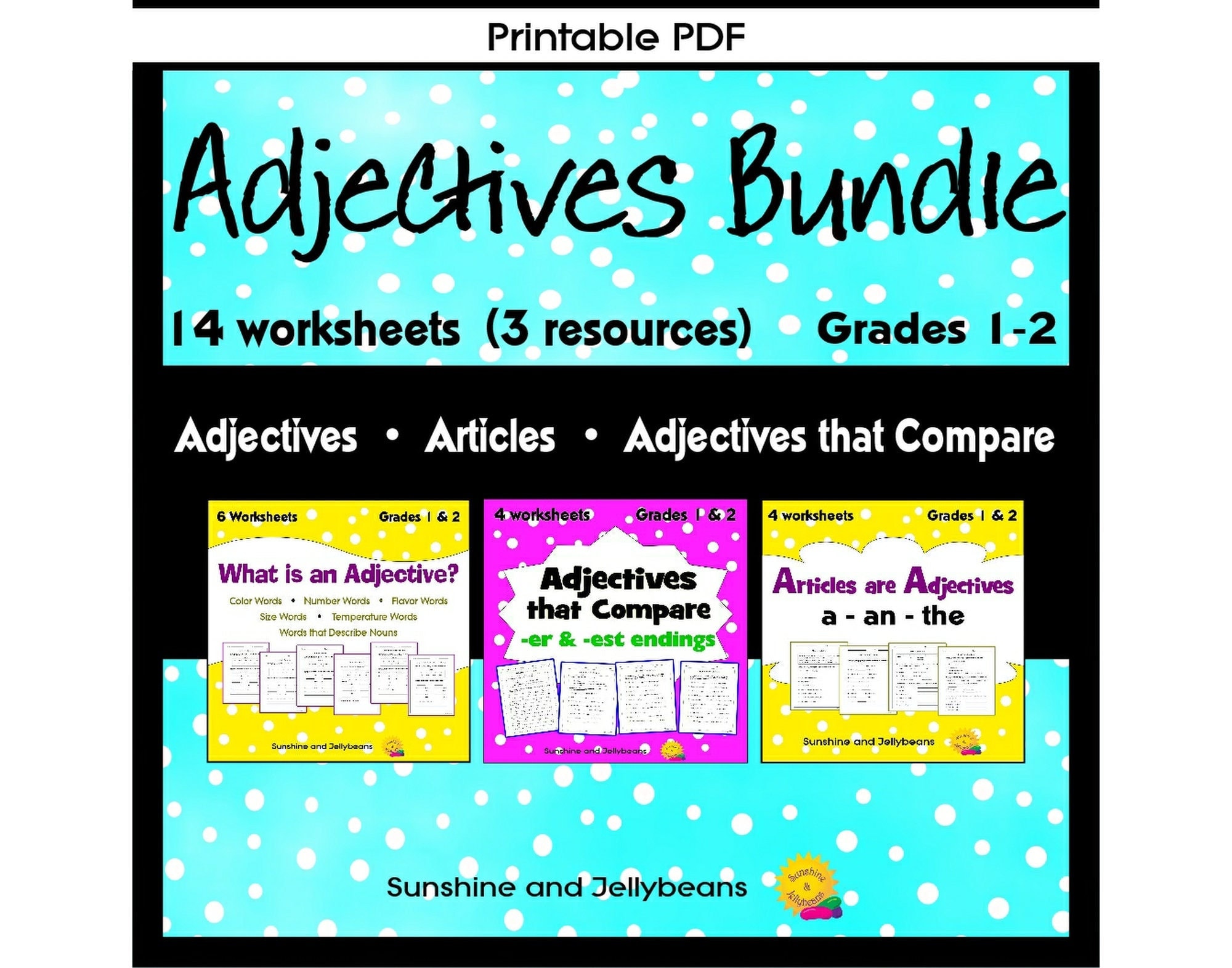 Adjectives BUNDLE - Adjectives, Articles, -er, -est - 14 Worksheets ...