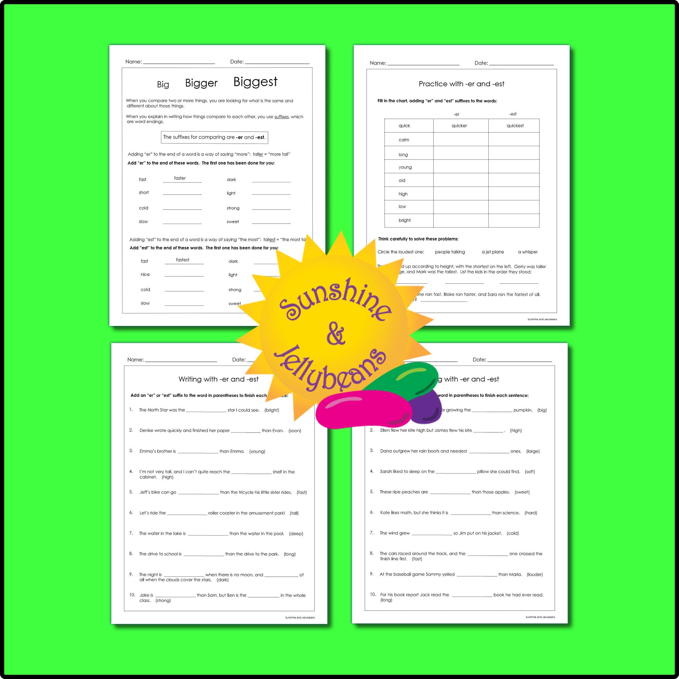 Comparative and Superlative BUNDLE : -er, -est, More, Most - Grades 3-4 ...