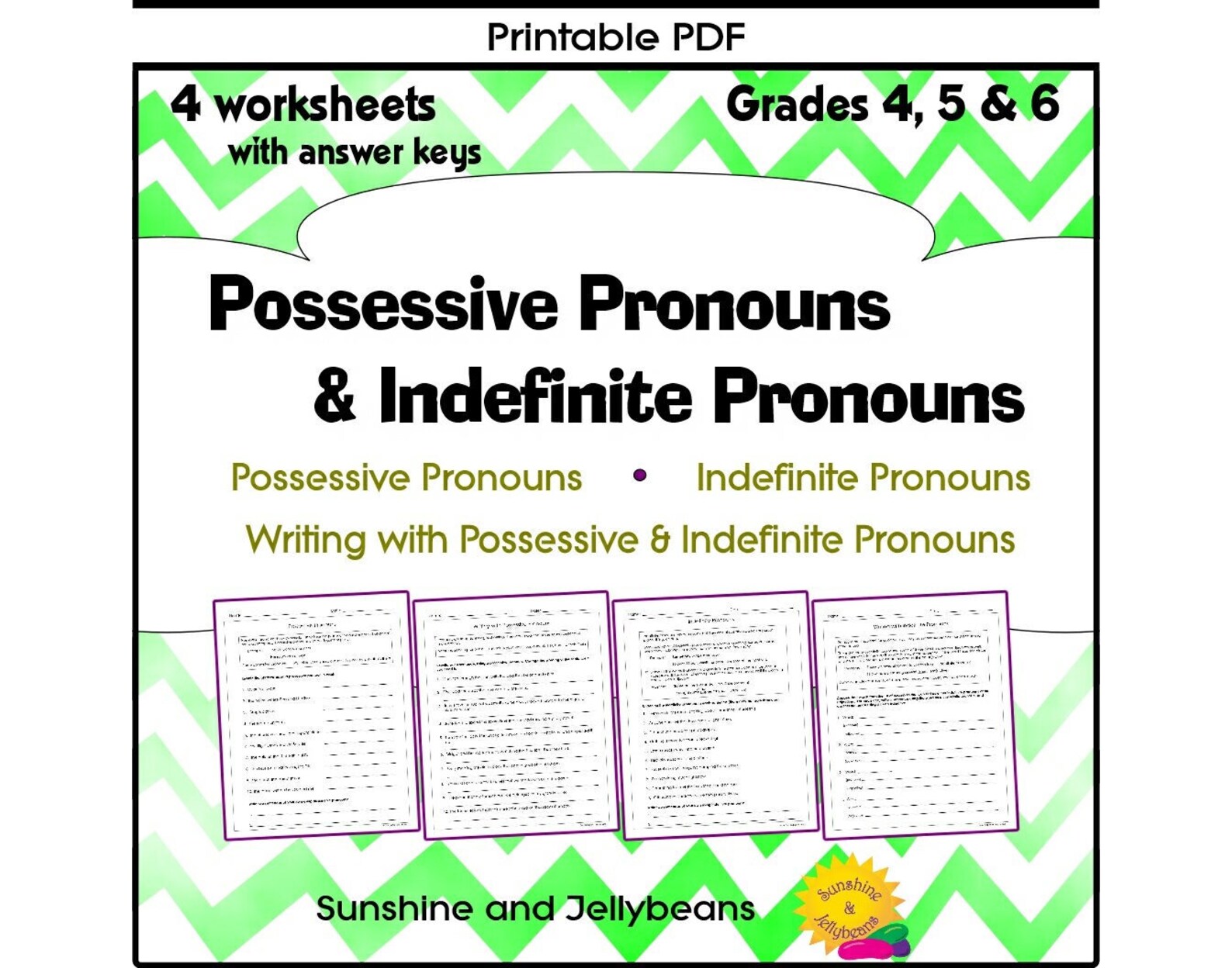 Possessive and Indefinite Pronouns - 4 Worksheets - Grades 4-5-6 ...