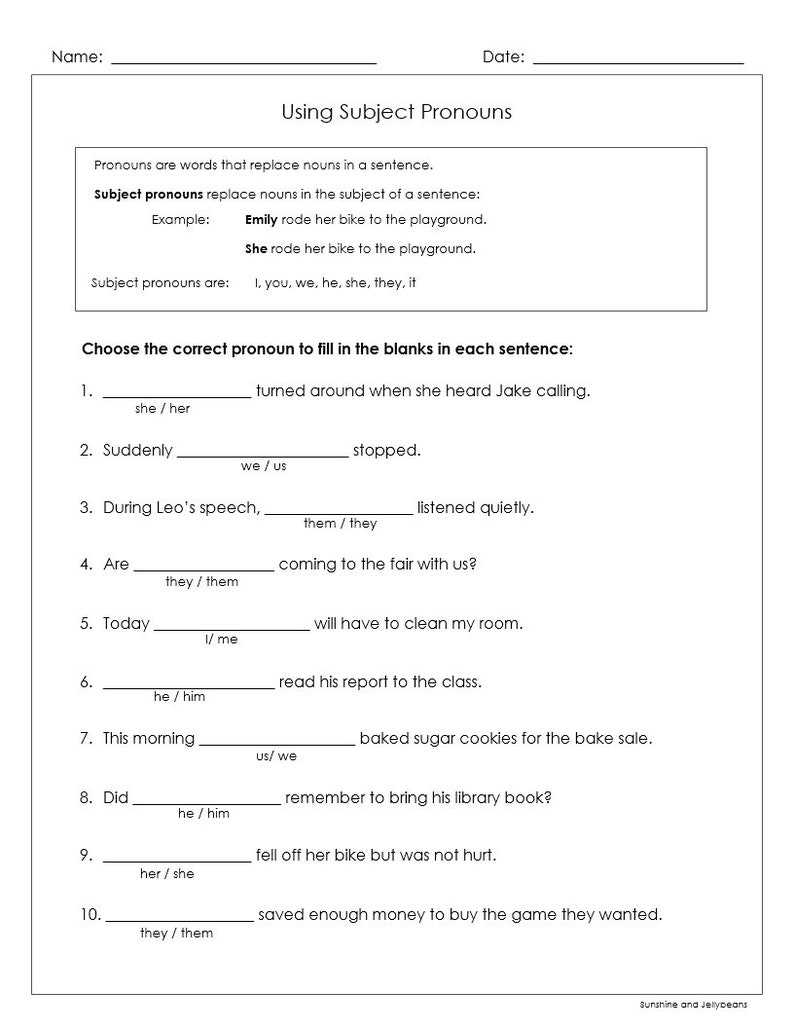 Subject and Object Pronouns - 3 Worksheets - Grades 3-4 - With ...