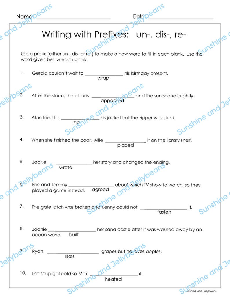Prefixes Un- Dis- Re- Grammar Vocabulary Writing Skills No-prep ...