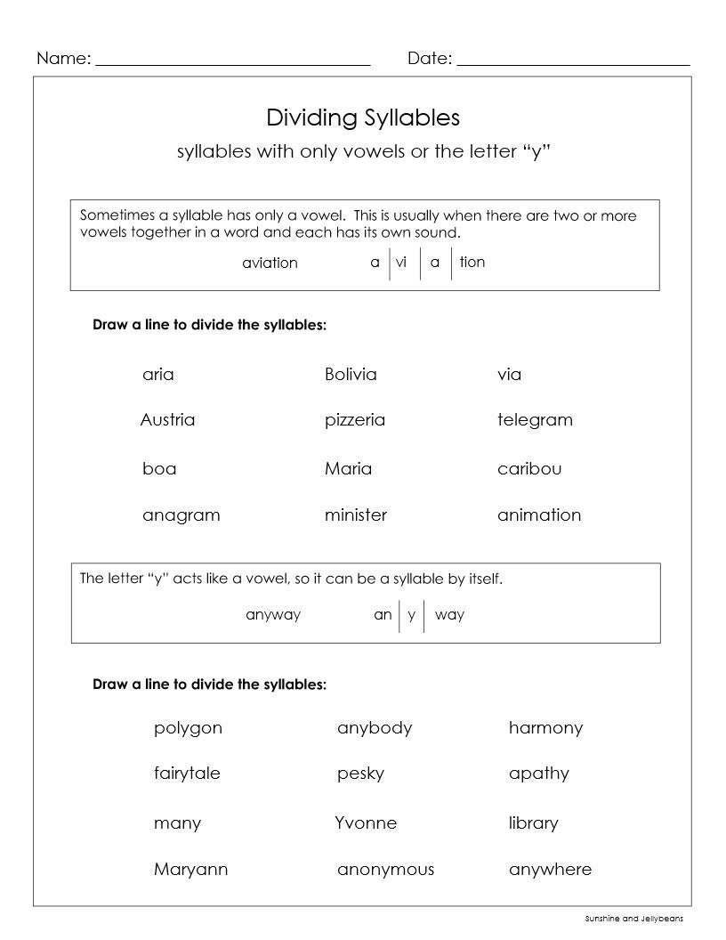 Syllables - Dividing Rules and Practice - Grades 3-4-5 - Reading ...