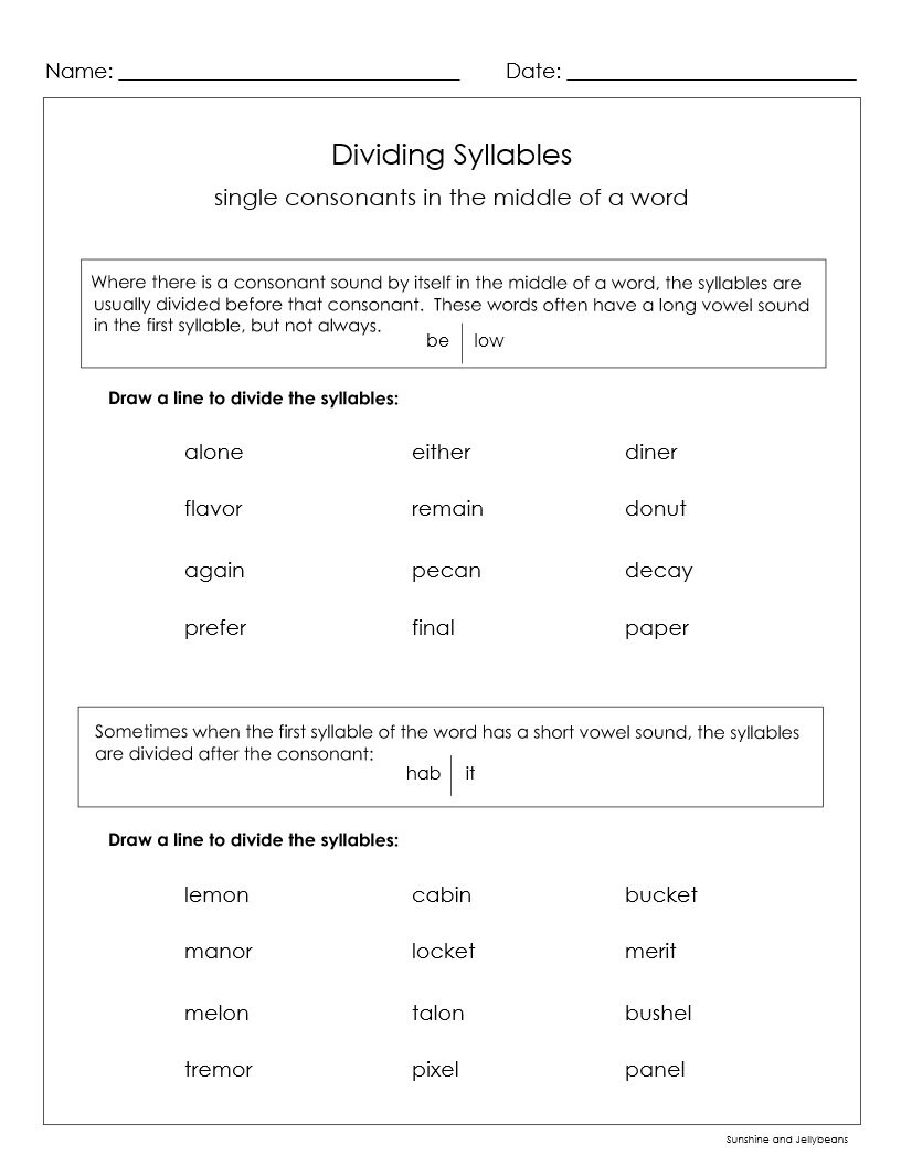 Syllables - Dividing Rules and Practice - Grades 3-4-5 - Reading ...
