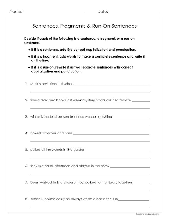 Fragmentos De Oraciones Y Hojas De Trabajo Con Oraciones Continuas