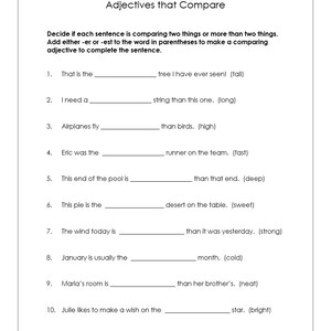 Adjectives That Compare - Using -er / -est - 4 Worksheets - Grades 1-2 ...
