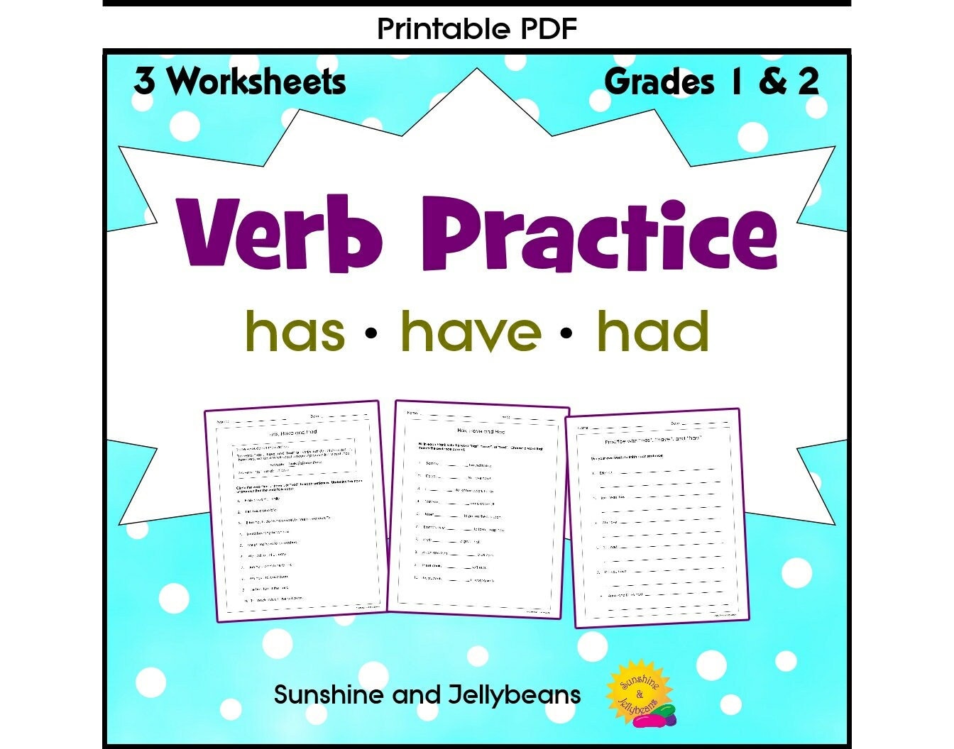 Verbs Practice - "has", "have", "had" - 3 Worksheets - Grades 1 - 2 ...