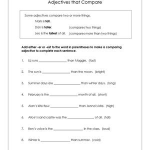 Adjectives That Compare "-er" "-est" Grades 1-2 - Parts of Speech ...